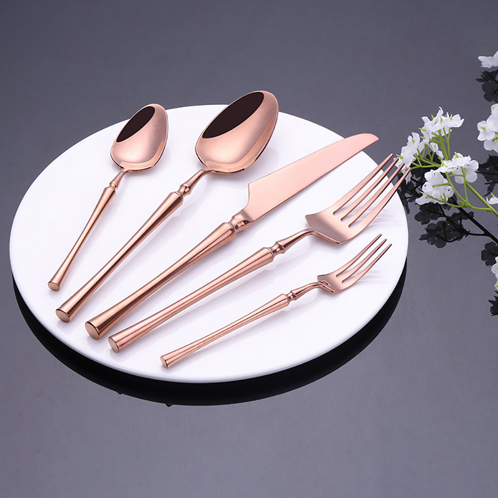Sculpted Rose Gold Flatware Set – Mirror Polished 304/420 Stainless St ...