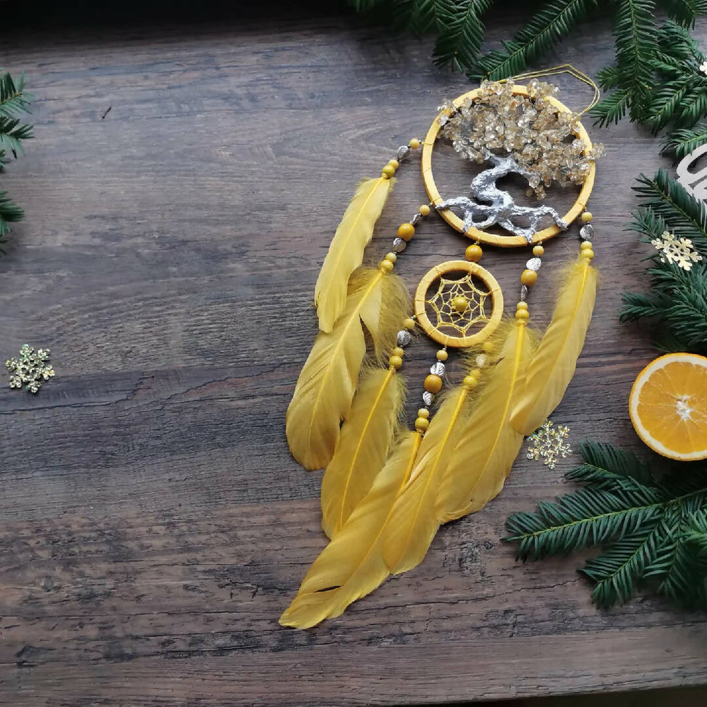 Dreamcatcher tree of life, yellow tree of life family symbol, home wall ...