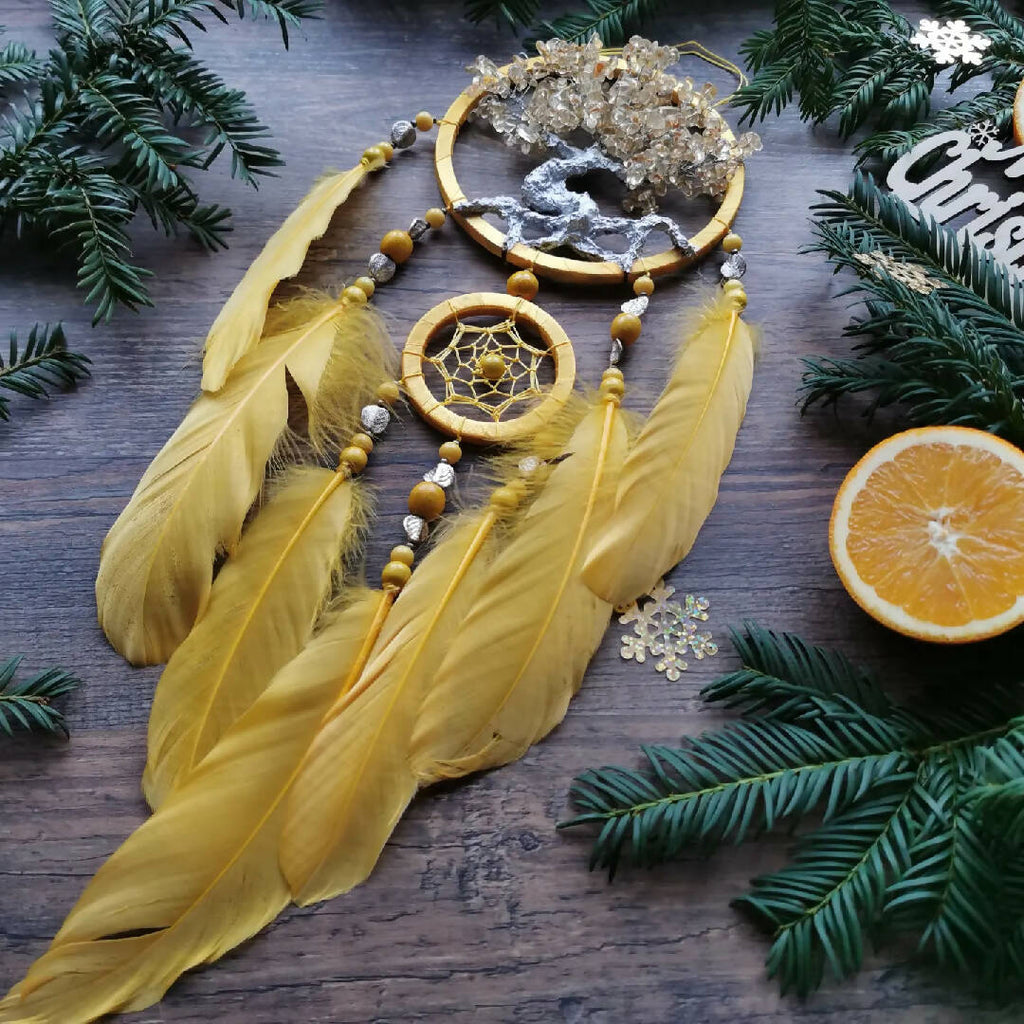 Dreamcatcher tree of life, yellow tree of life family symbol, home wall ...